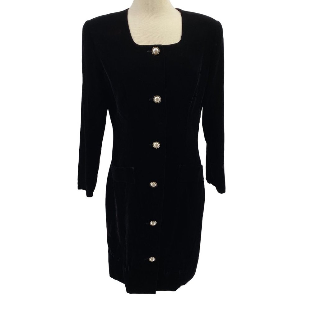 Vintage Susan Bennett Black Velvet Knee Length Dress … - Gem
